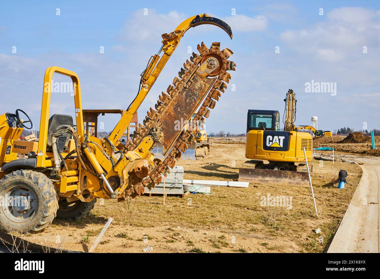 Busy Construction Site with Excavator and Trencher in Indiana Stock ...