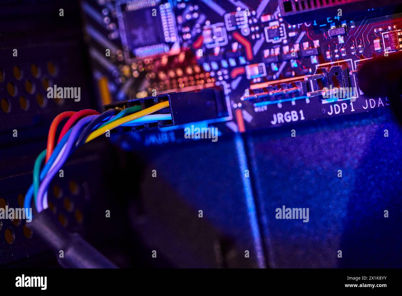 Vivid Ribbon Cable on High-Tech Motherboard - Macro View Stock Photo ...