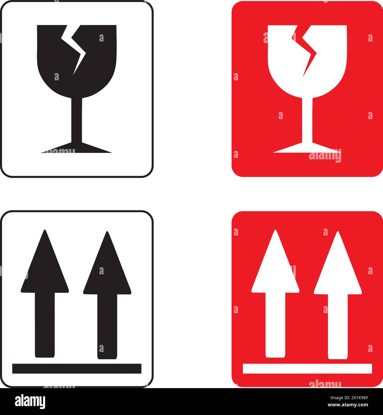 Handle with care and this side up packaging banners on a white ...