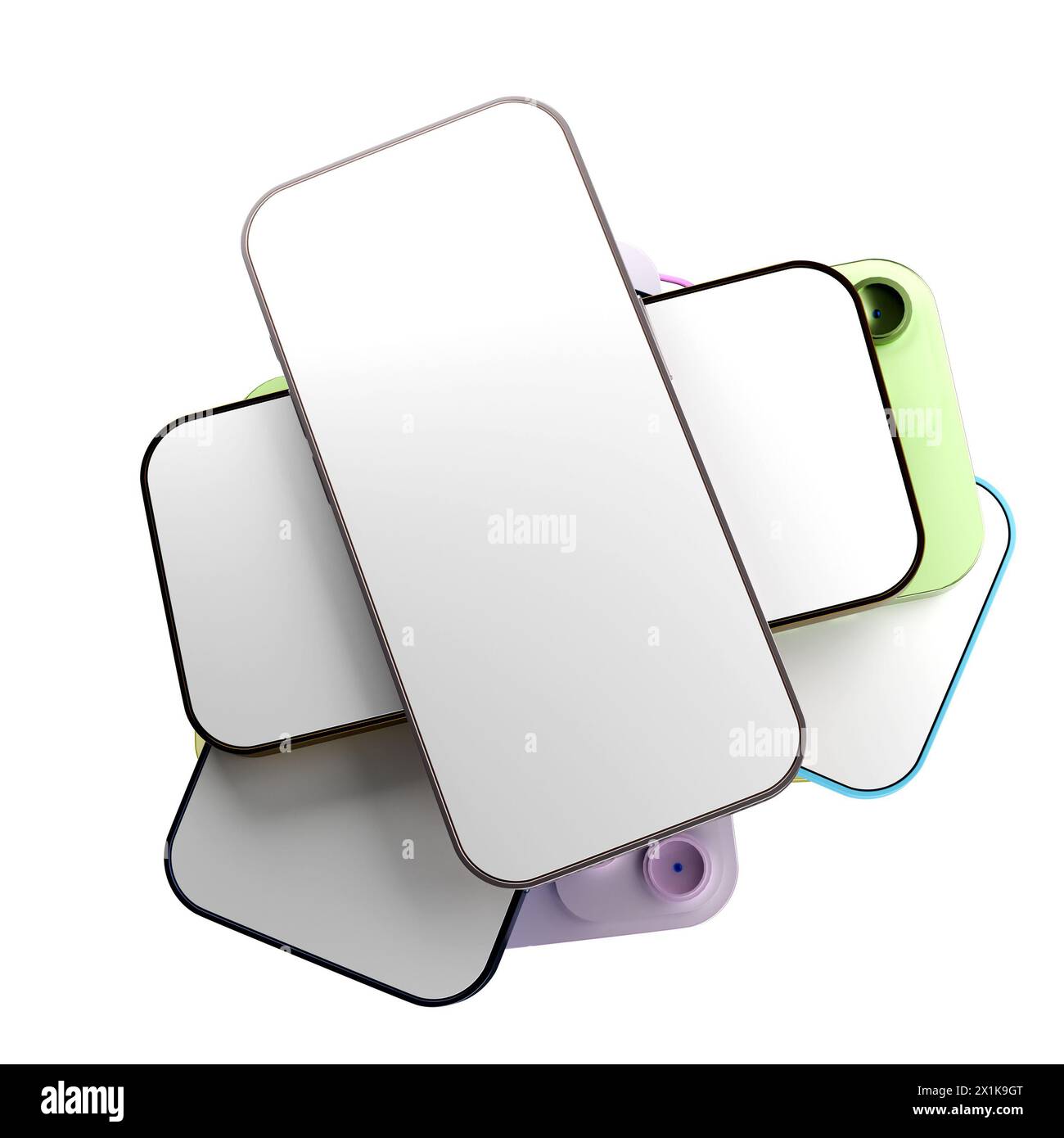 Colorful phone models telephone model 3D rendering on white background ...