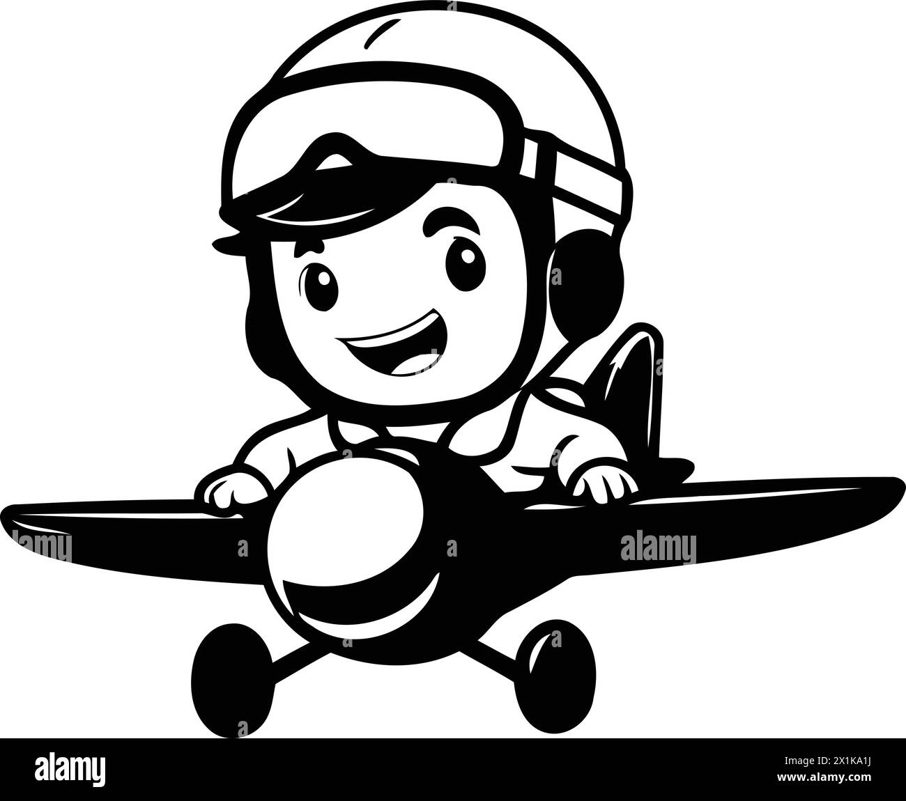 Cute boy pilot with airplane isolated on white background. Vector ...