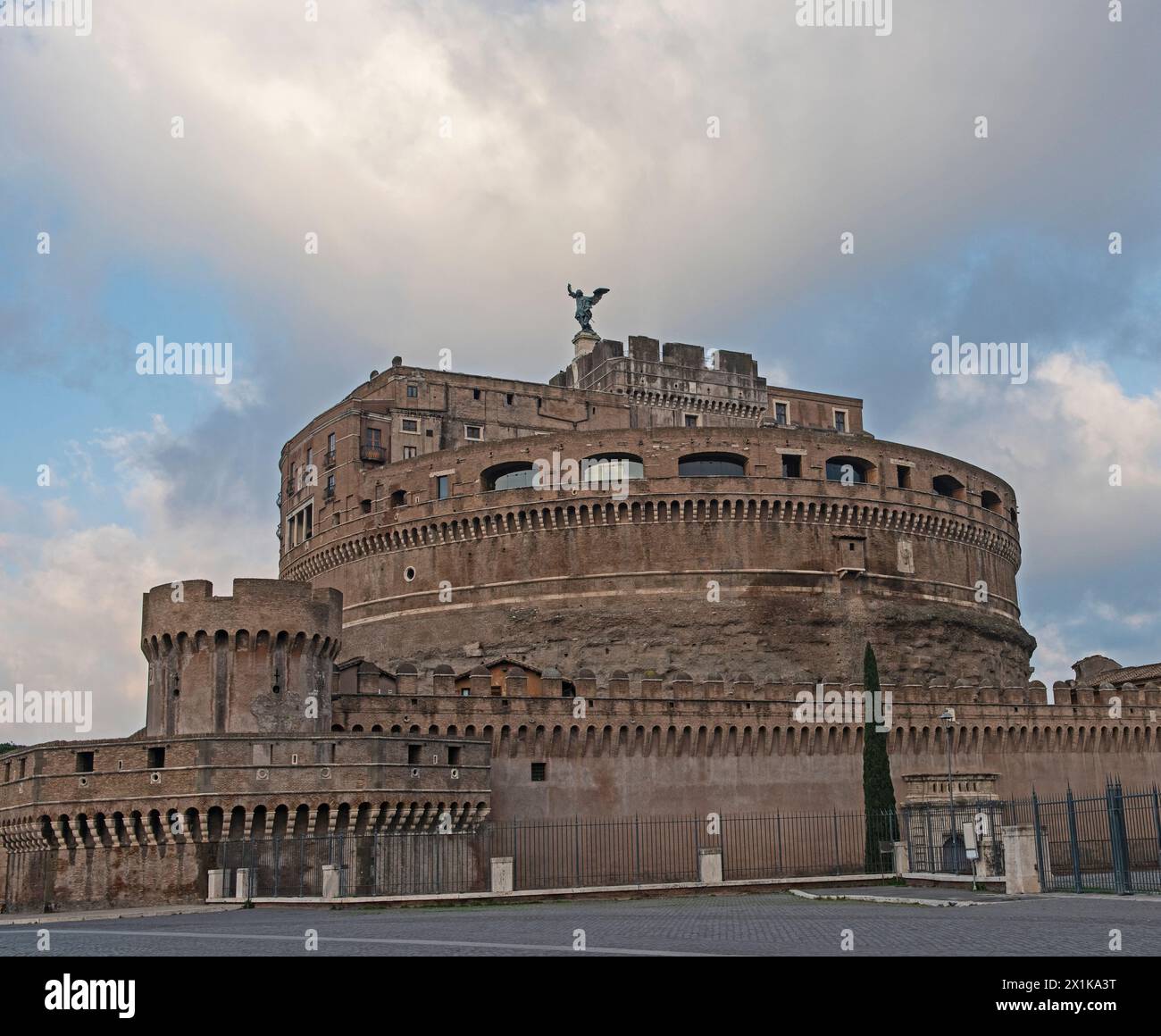 View showing old Roman castel Sant'Angelo exterior facade in Rome Italy ...