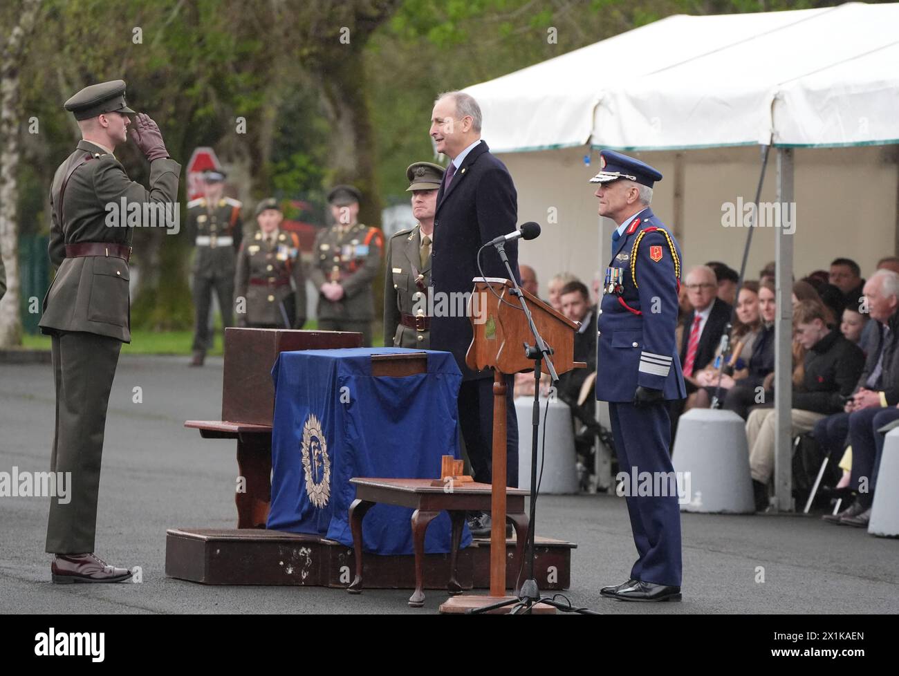 Lieutenant Phillip O'Brien (left) and Tanaiste Micheal Martin (centre ...