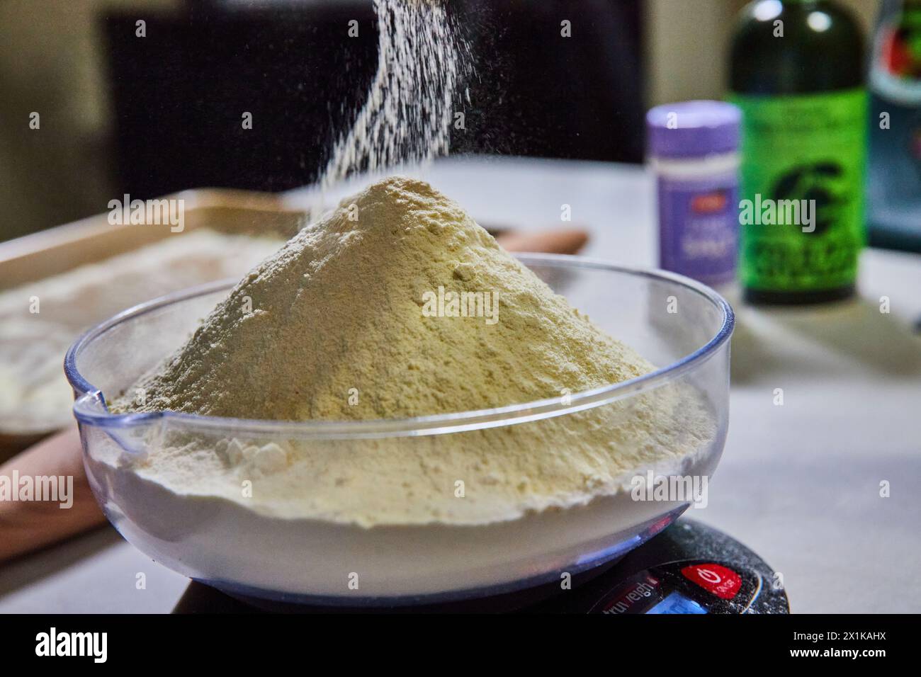 Precision Baking: Sifting Flour on Kitchen Scale, Overhead View Stock ...