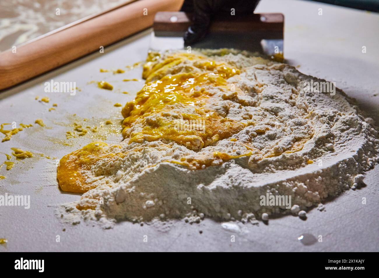 Baking Prep with Flour, Egg and Tools on Countertop Stock Photo - Alamy