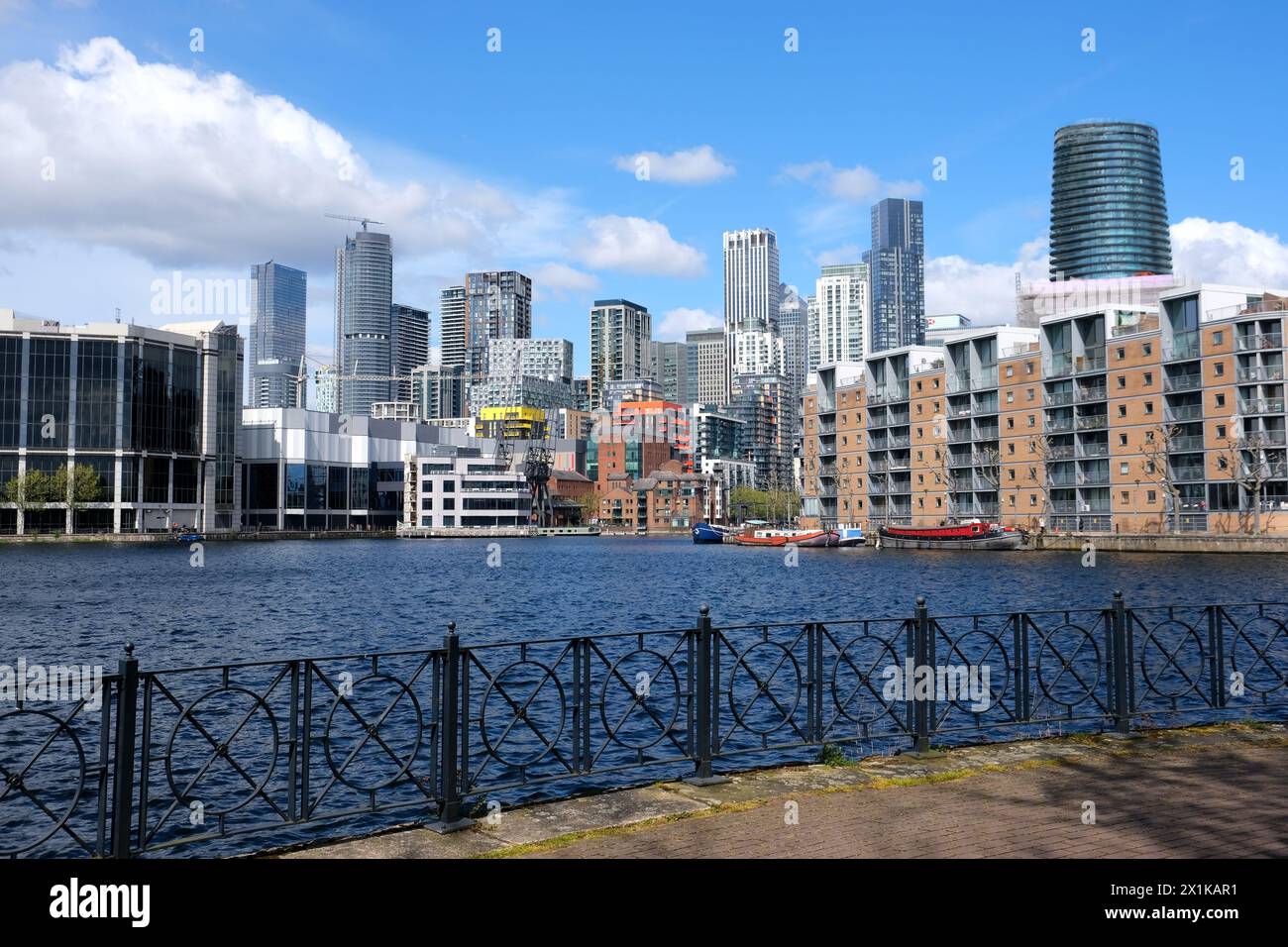 Canary Wharf and Millwall Dock, viewed from Millwall Dock, London Stock ...