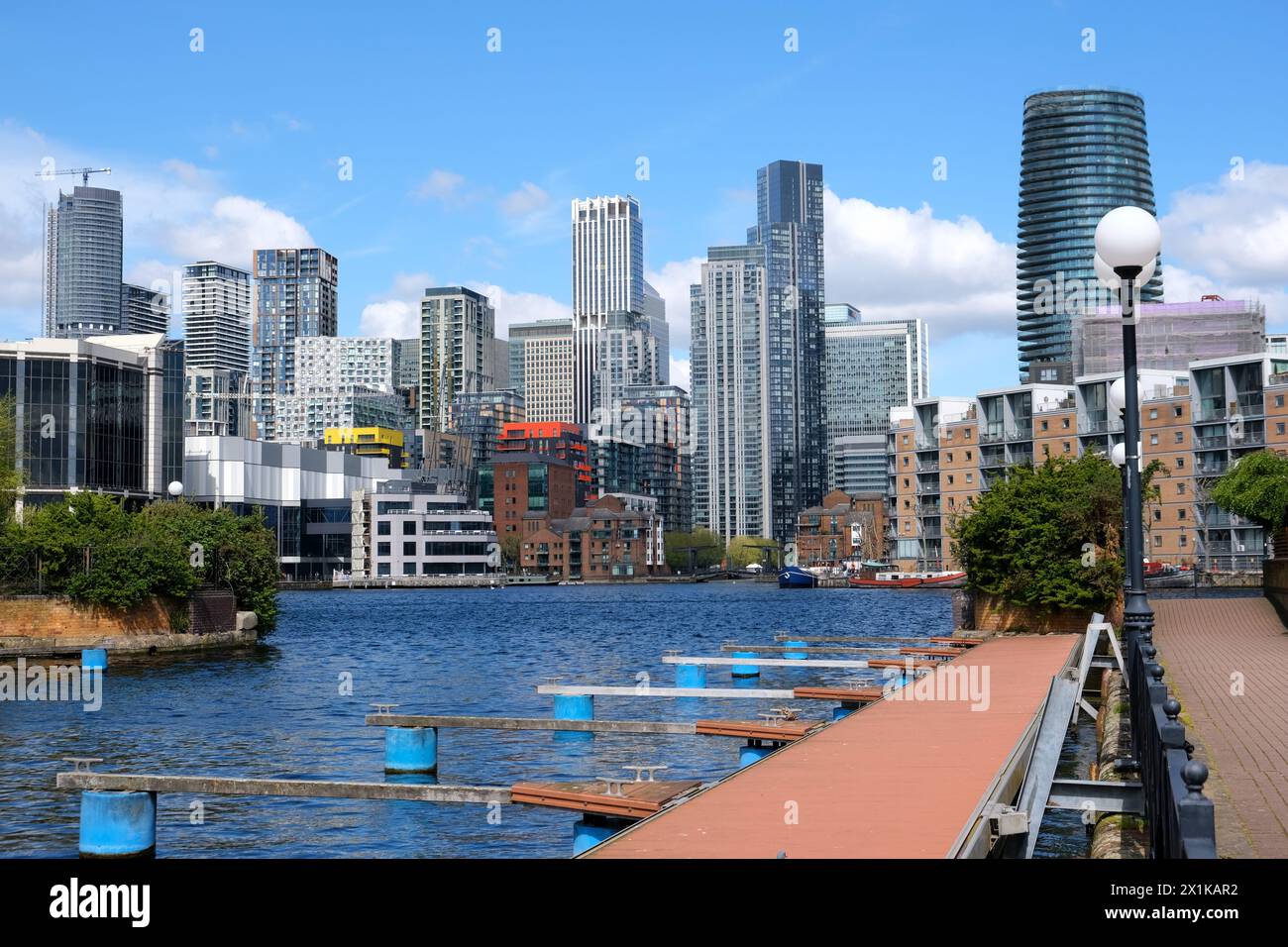 Canary Wharf and Millwall Dock, viewed from Millwall Dock, London Stock ...