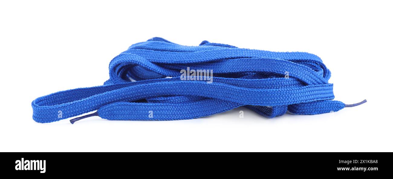 Stylish blue shoe laces isolated on white Stock Photo - Alamy