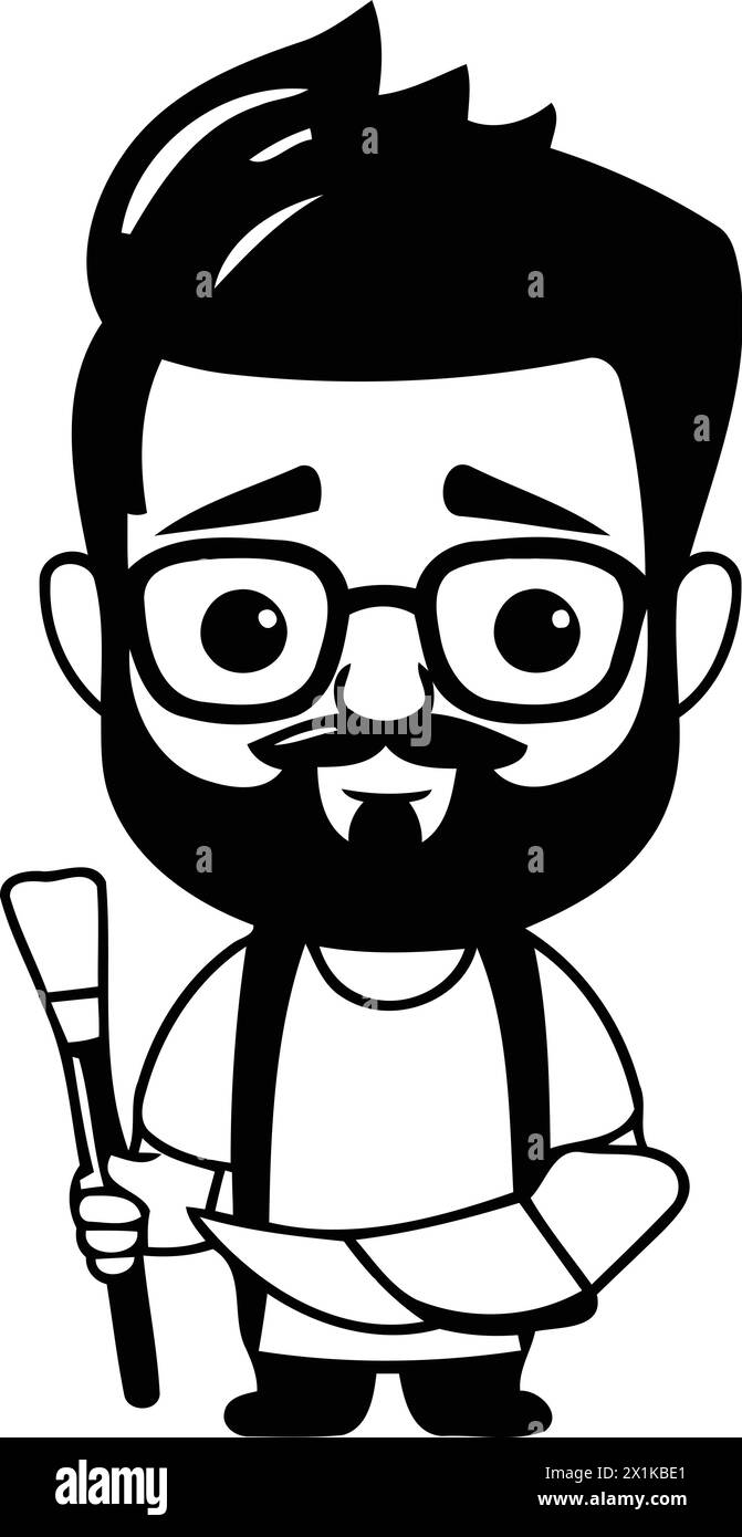 cartoon artist with paint brush over white background. colorful design ...