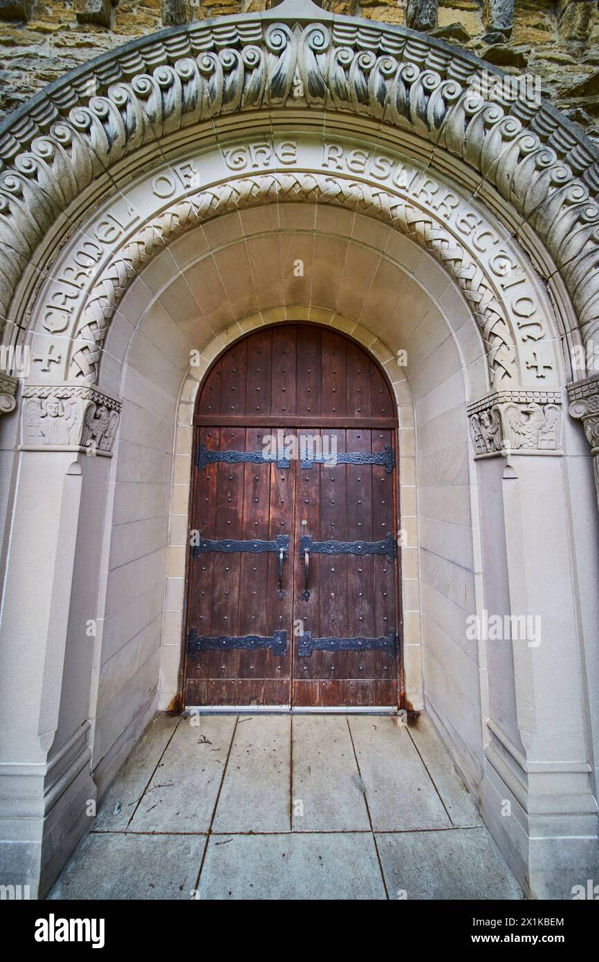 Historic Chapel Doorway and Stone Arch Detail, Eye-Level View Stock ...