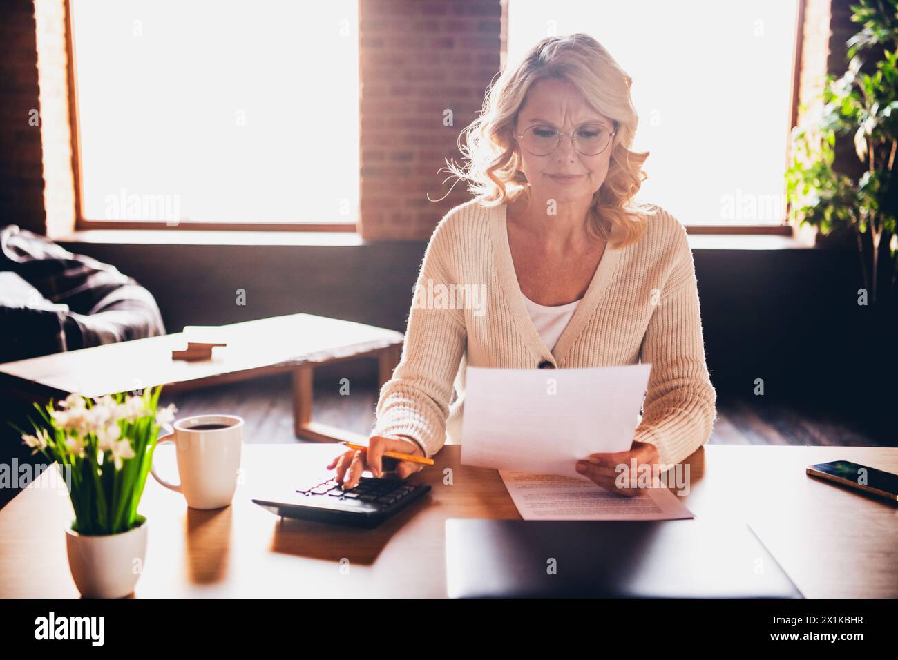 Portrait of aged lady count calculator review report document wear ...