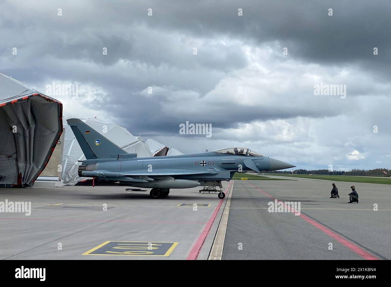 17 April 2024, Latvia, Lielvarde: Eurofighter, fighter aircraft of the ...