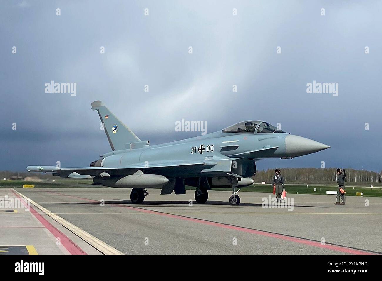 17 April 2024, Latvia, Lielvarde: Eurofighter, fighter aircraft of the ...
