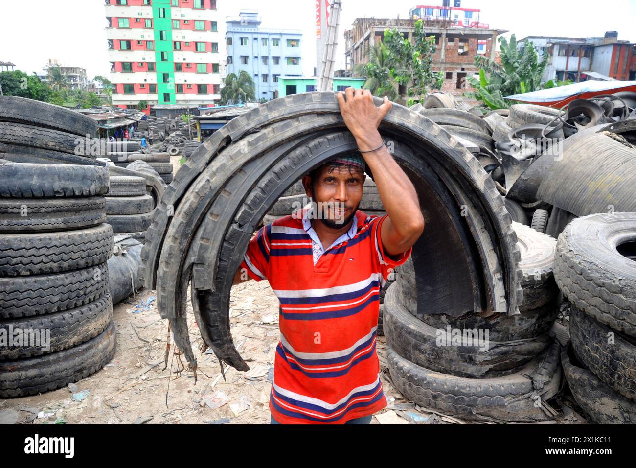 Old tire-tubes are collected from different parts of the capital. From ...