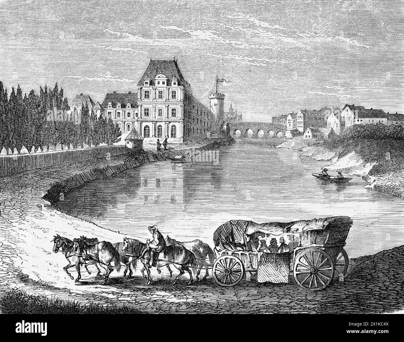 Horse-drawn carriage of the landed gentry in the 17th century ...