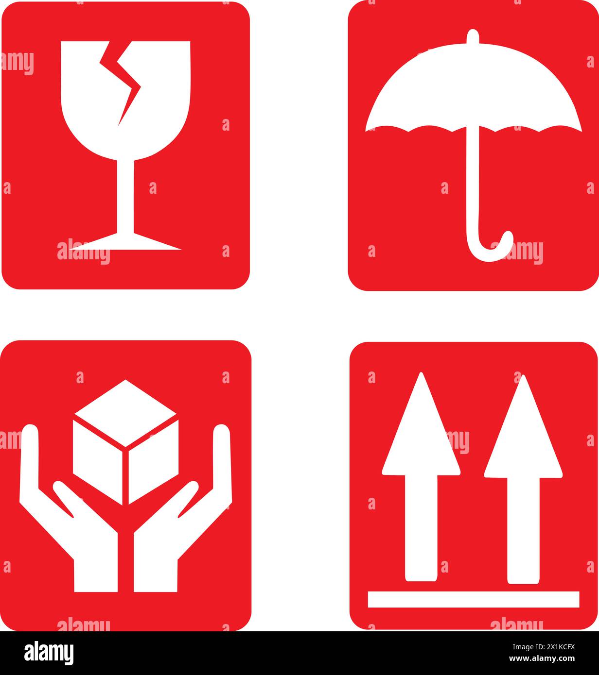 Packaging icon set of fragile care signs and symbols on a white background Stock Vector Image ...
