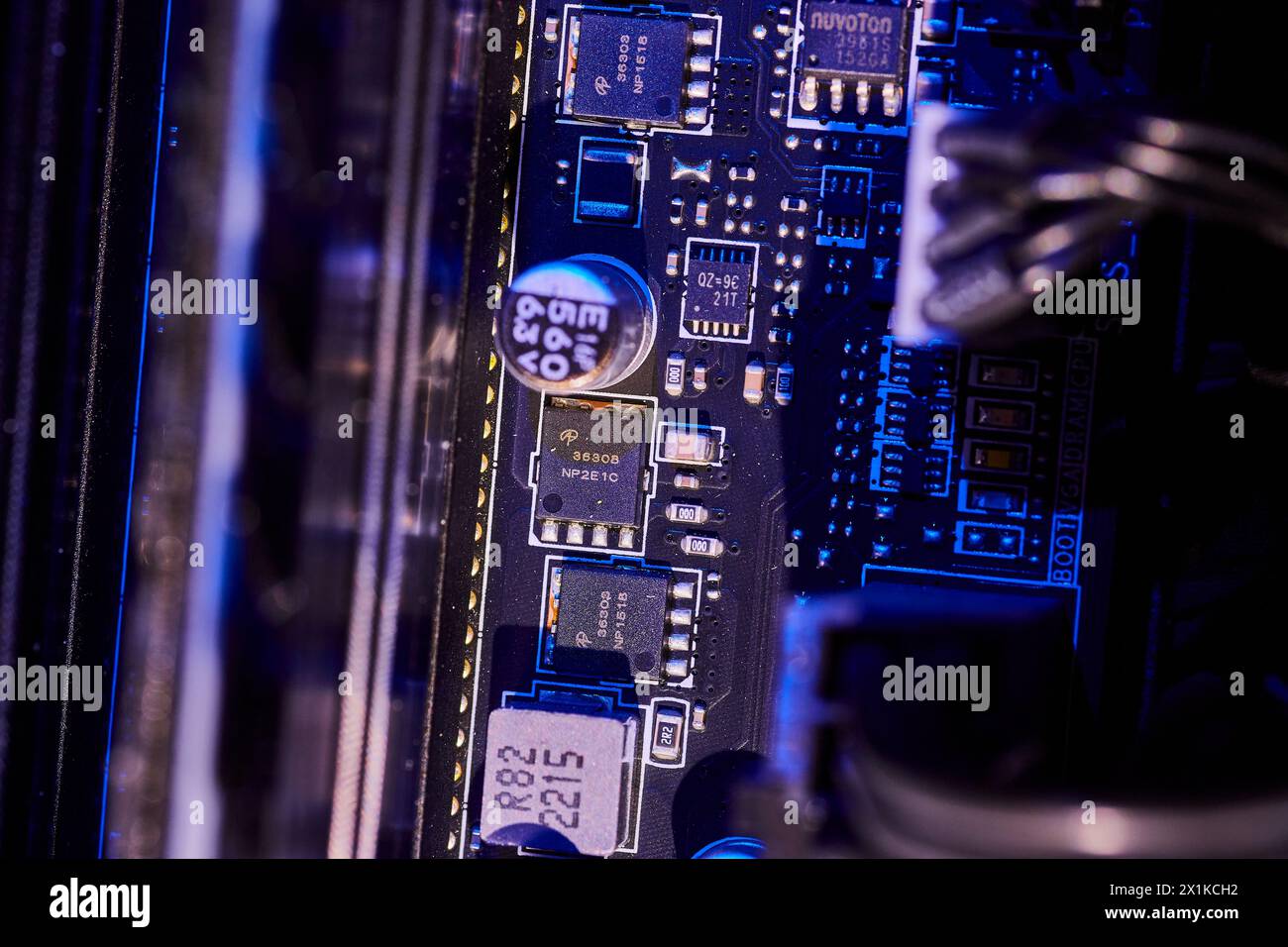 Close-Up Computer Motherboard Circuitry and Components, Macro View ...