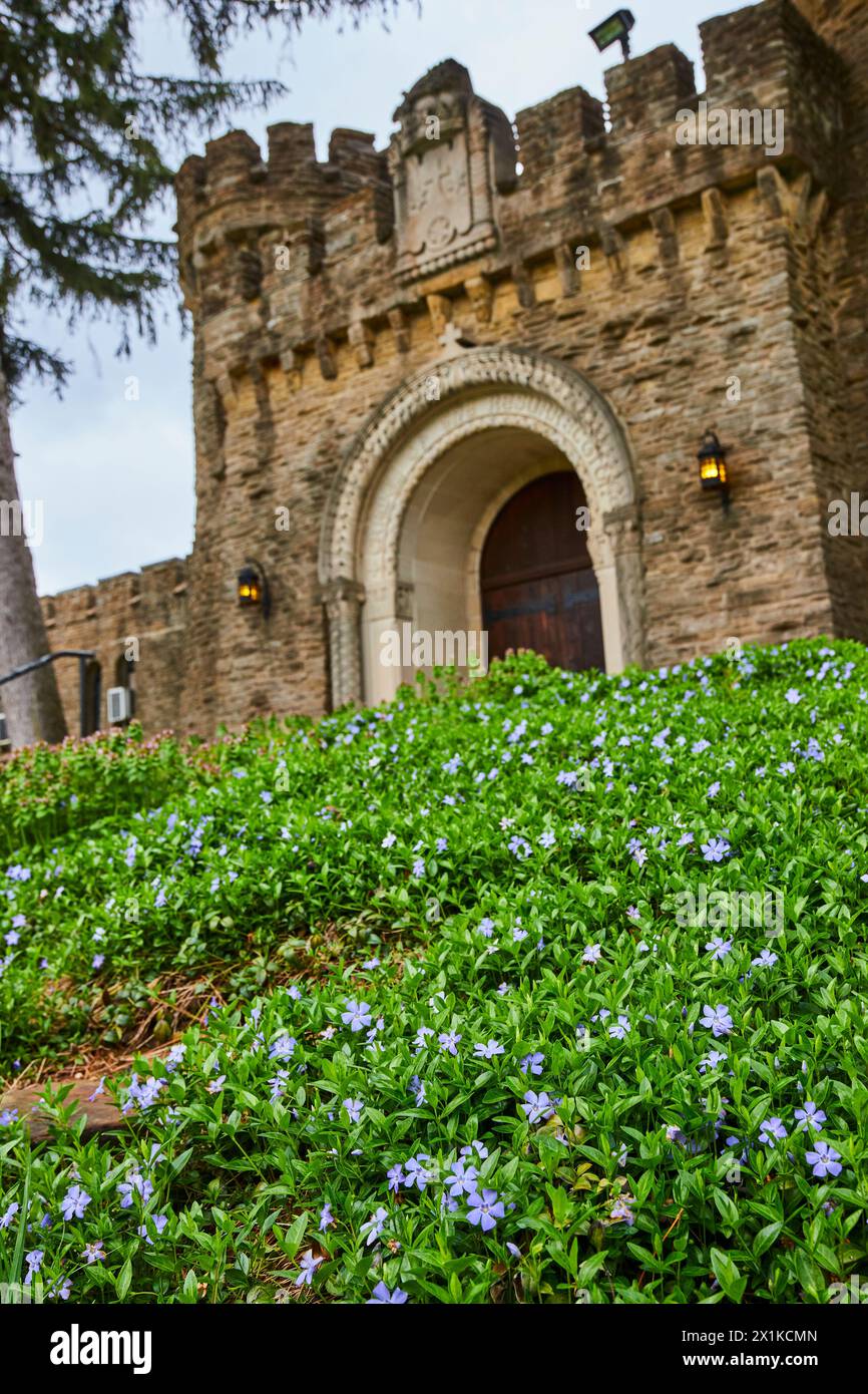 Spring at Medieval Castle with Archway Entrance - Ground View Stock ...
