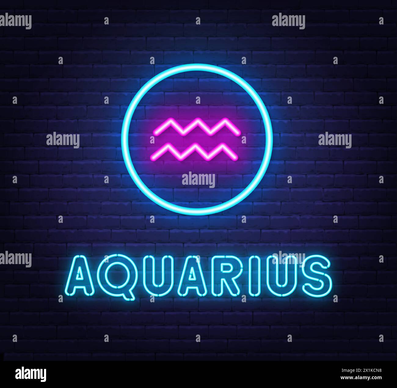 Neon Aquarius Sign on brick wall background Stock Vector Image & Art ...
