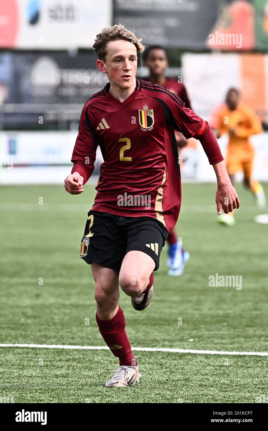 Bilzen, Belgium. 17th Apr, 2024. Matisse Willemot of Belgium pictured during a friendly soccer ...