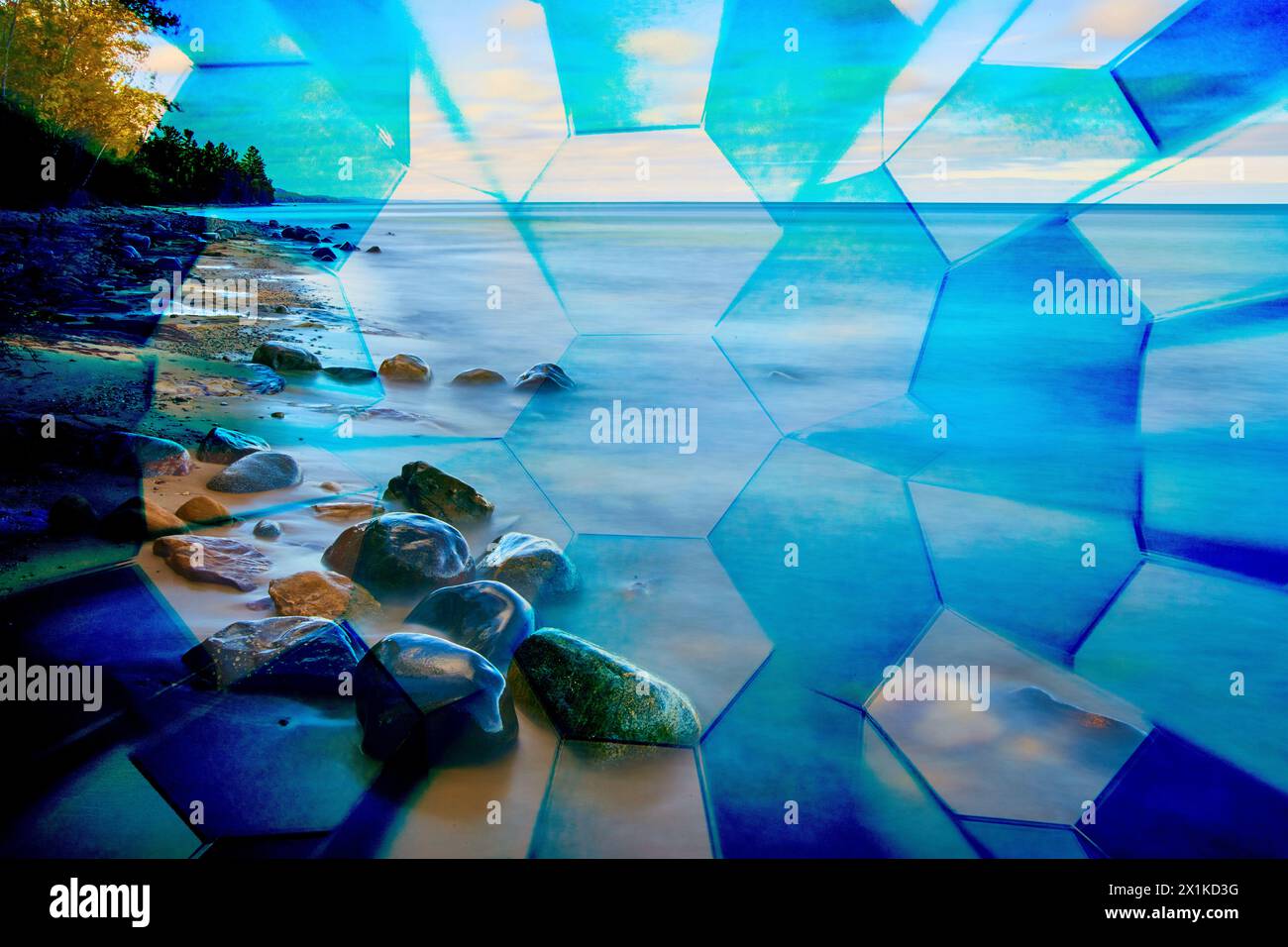 Surreal Geometric Seascape with Hexagonal Patterns, Michigan Beach ...