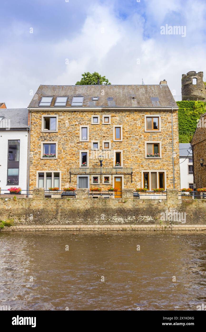 Historic stone house at the riverbank in La Roche-en-Ardenne, Belgium ...