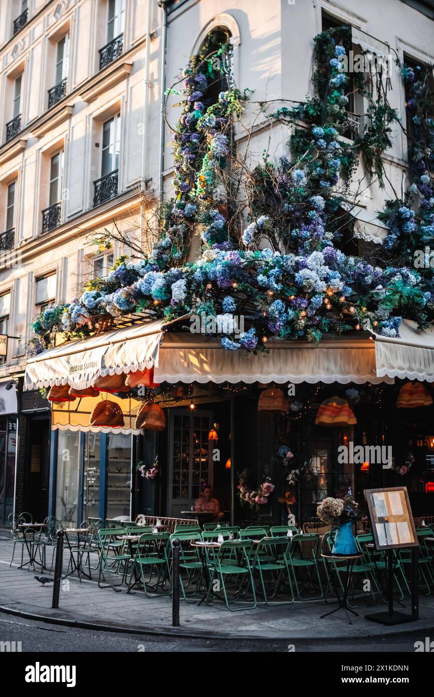PARIS, FRANCE - OCTOBER 1, 2023: Cafe Maison Sauvage with decorated ...