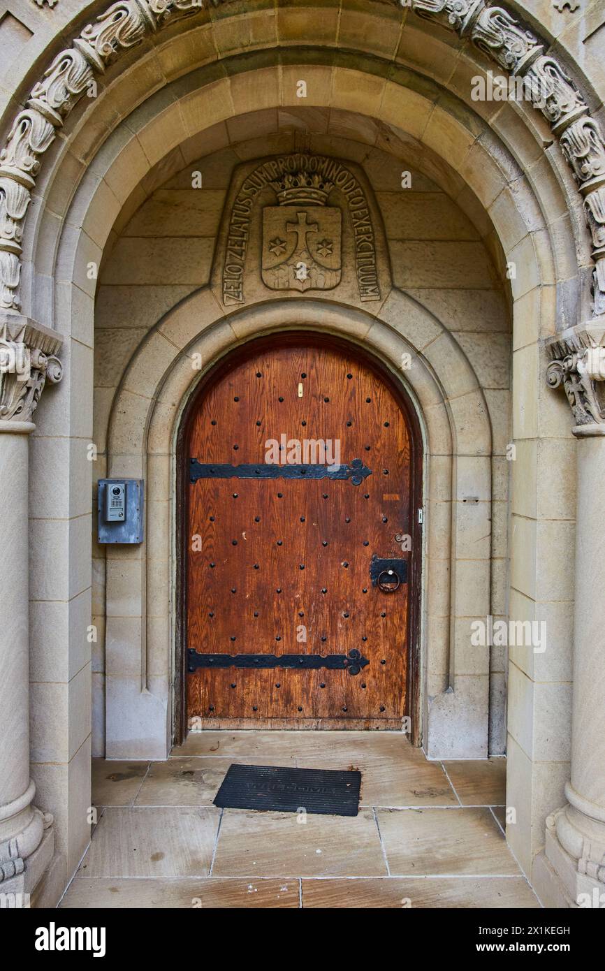 Historical Wooden Door with Heraldic Crest and Modern Intercom Stock ...