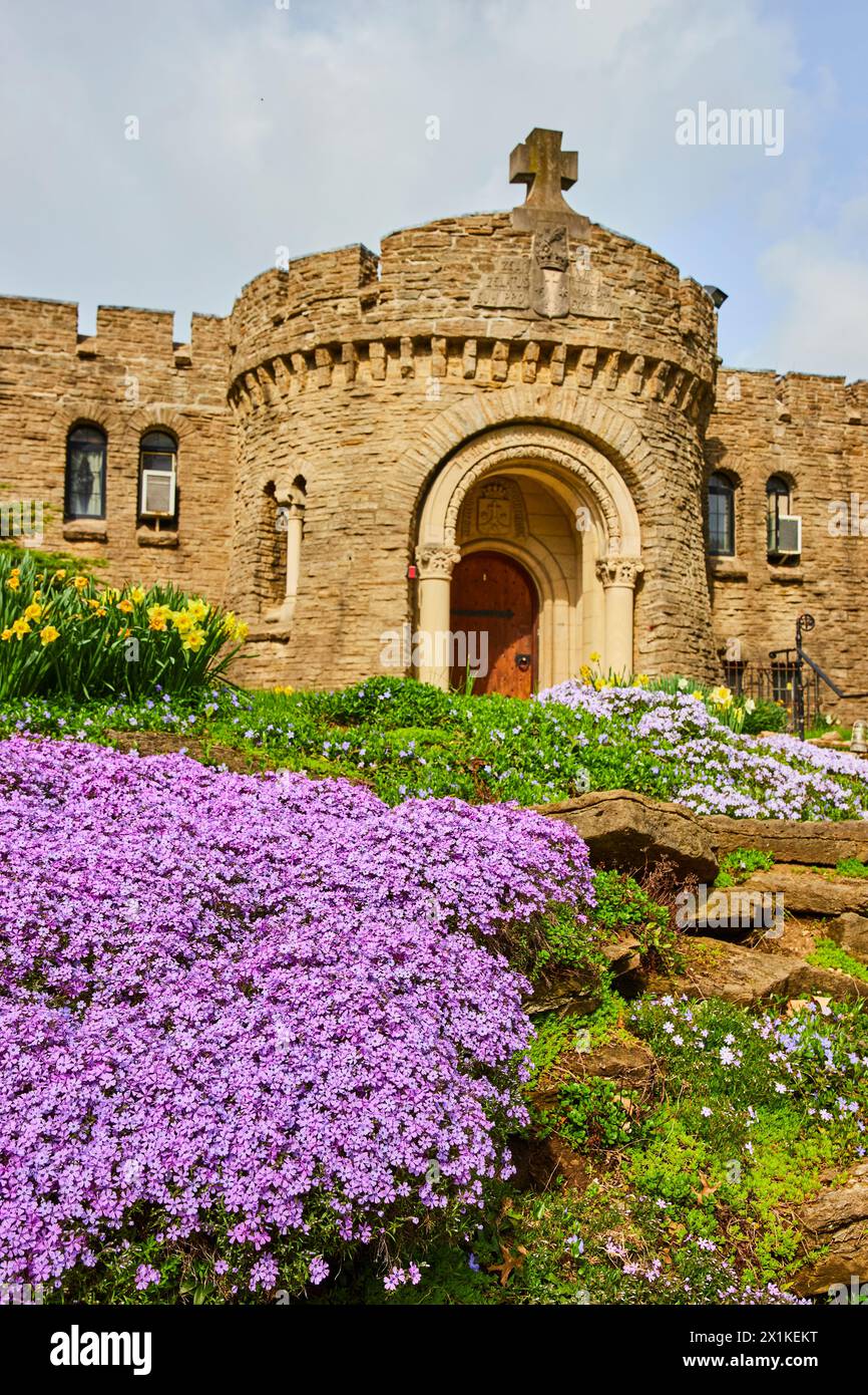 Medieval Castle with Spring Garden at Bishop Brute College Stock Photo ...