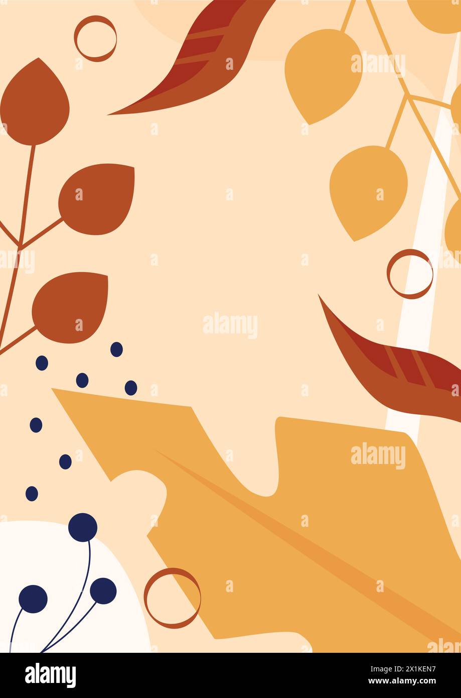 Autumn plants with leaves on frame borders, natural abstract pattern ...