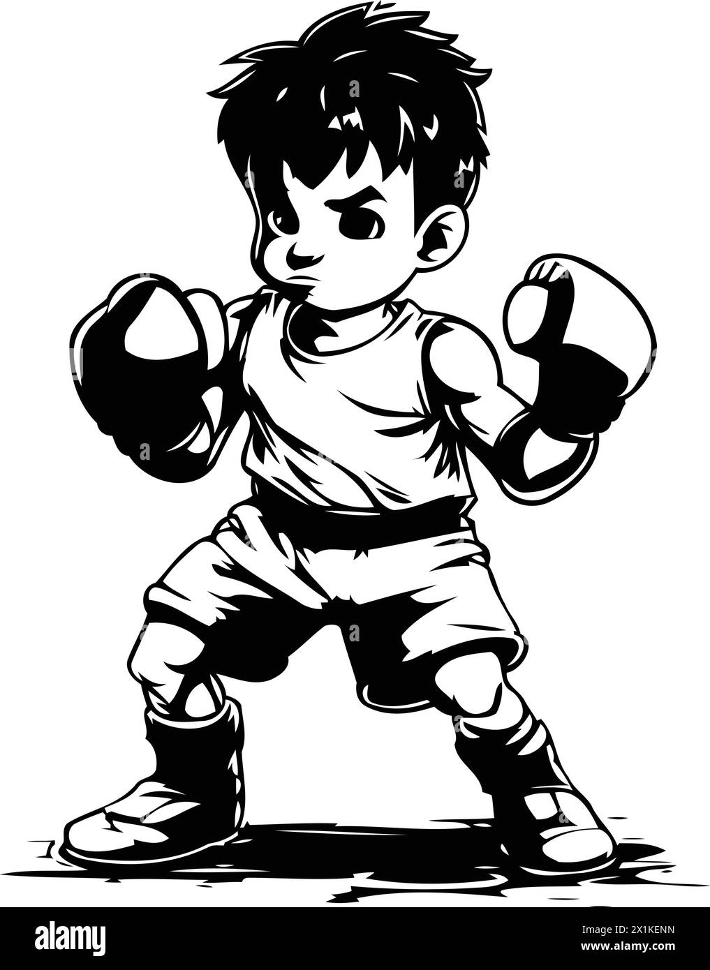 Little boy boxing. Vector illustration of a little boxer in red gloves ...