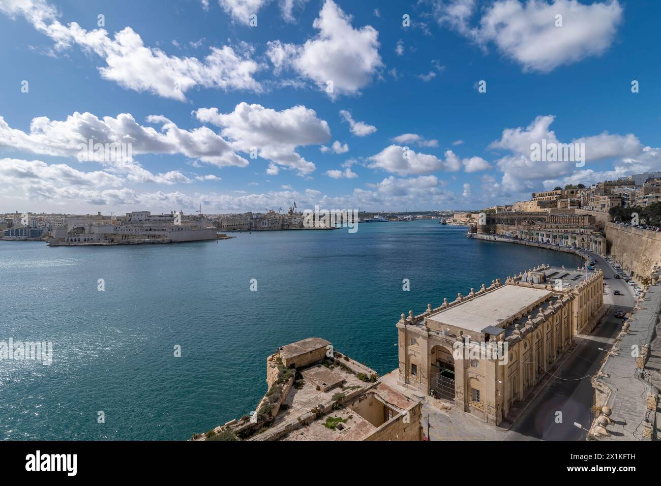 Aerial view of the Grand Harbour, Valletta, Malta, under a beautiful ...