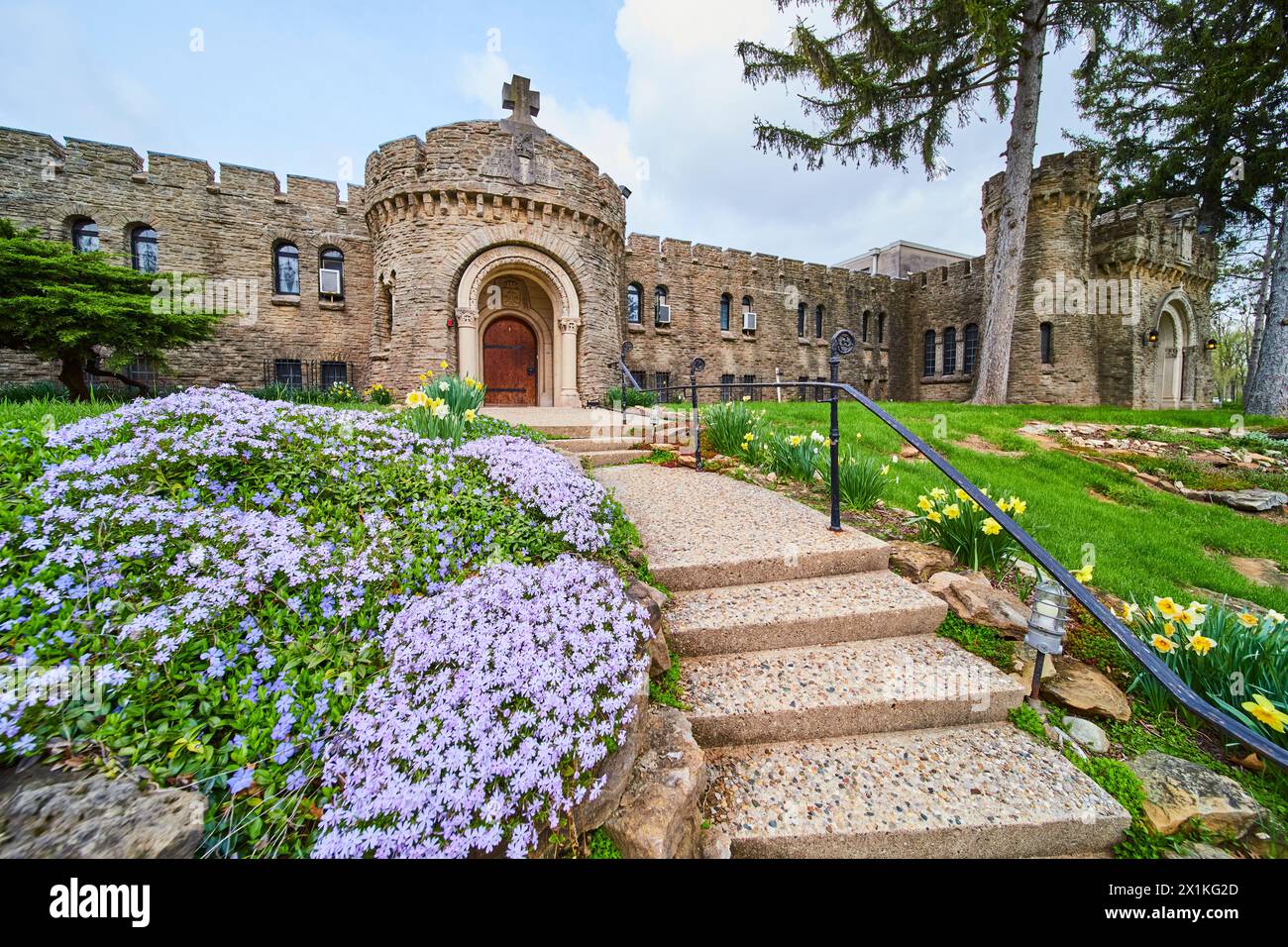 Spring at Bishop Brute Medieval Castle with Blooming Gardens Stock ...