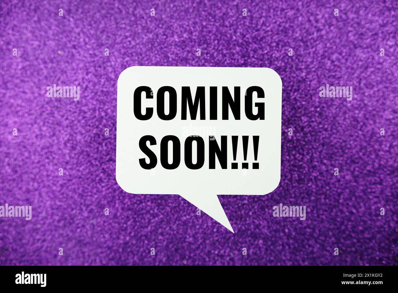 Coming soon!!! text message written on white bubble speech Stock Photo ...