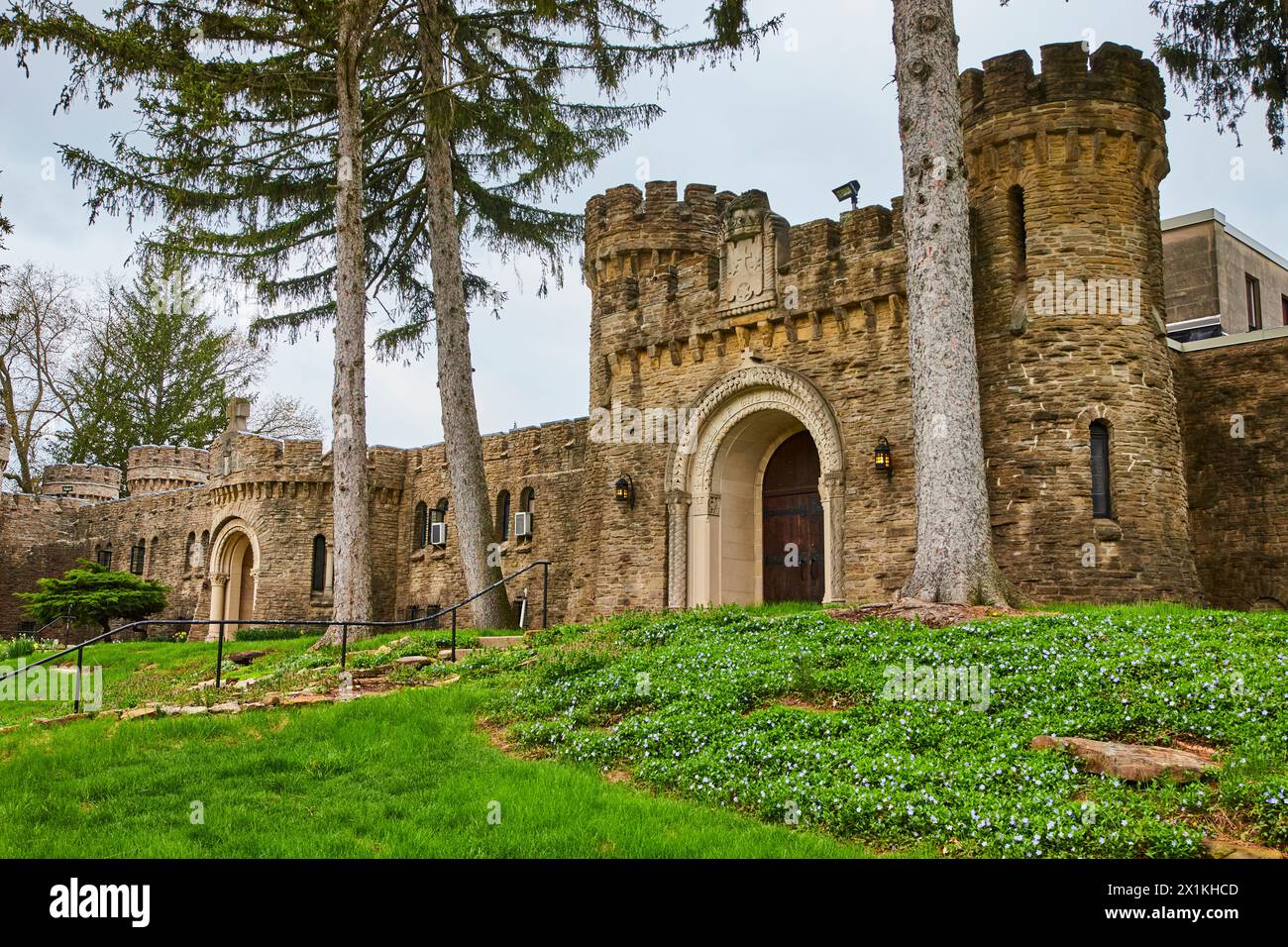 Springtime at Bishop Simon Brute Seminary Castle Entrance Stock Photo ...