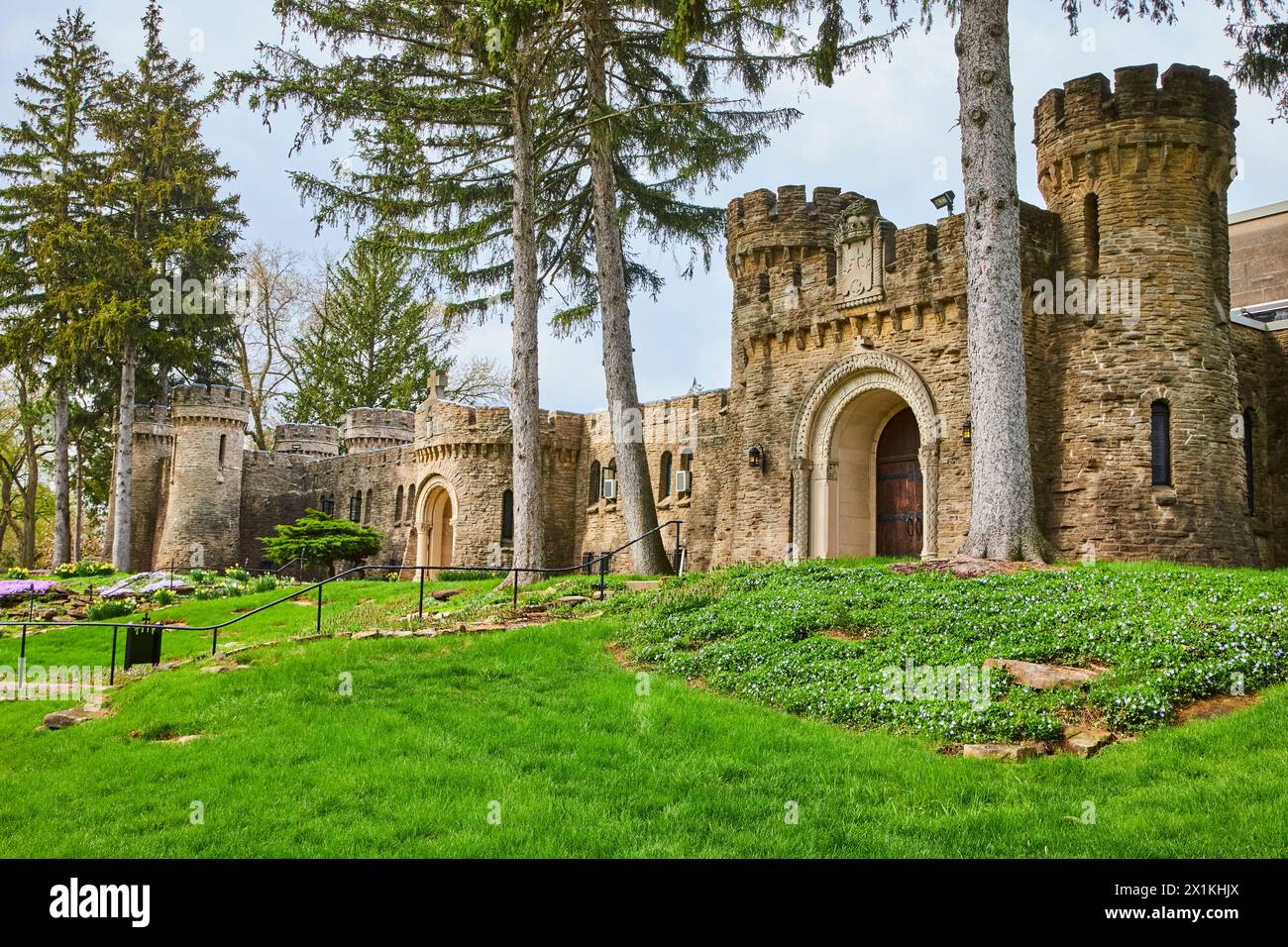Historic Castle in Lush Landscape, Bishop Brute College, Eye-Level View ...