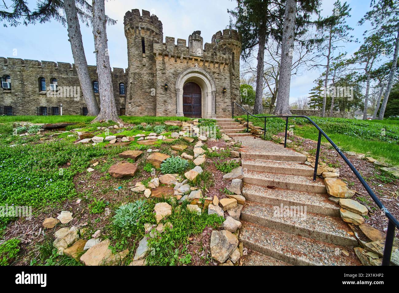 Medieval Castle in Lush Landscape, Gothic Architecture, Stone Pathway ...