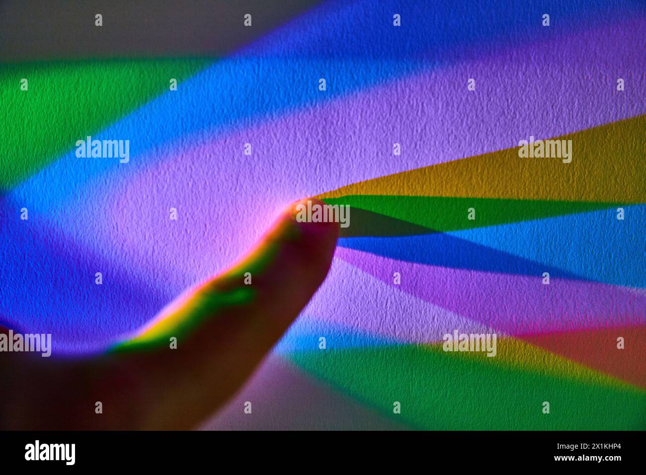 Human Touch in Rainbow Light Dispersion, Close-Up Perspective Stock ...