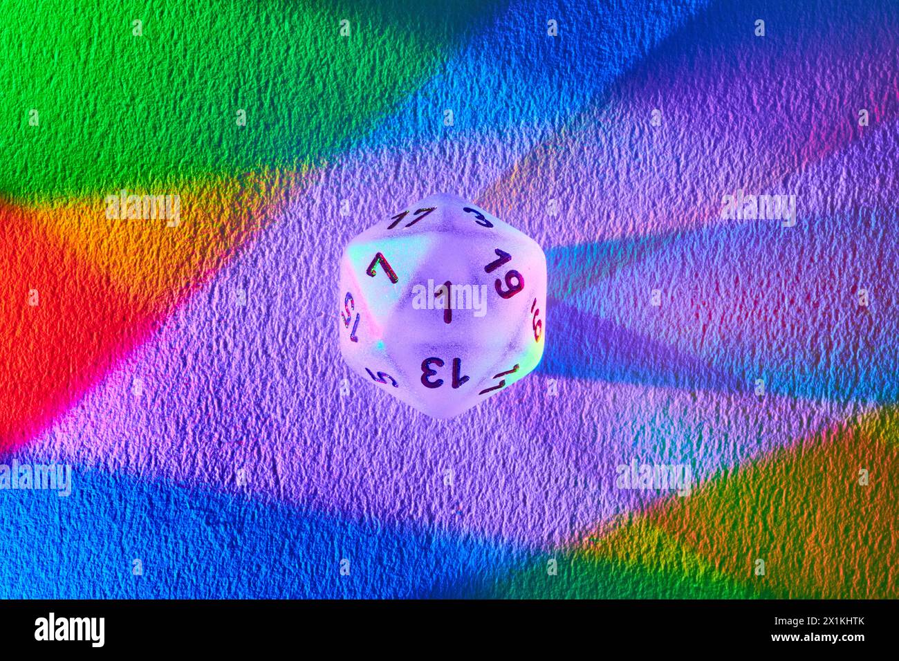 Colorful Victory Roll: D20 Dice on Rainbow Background Stock Photo - Alamy