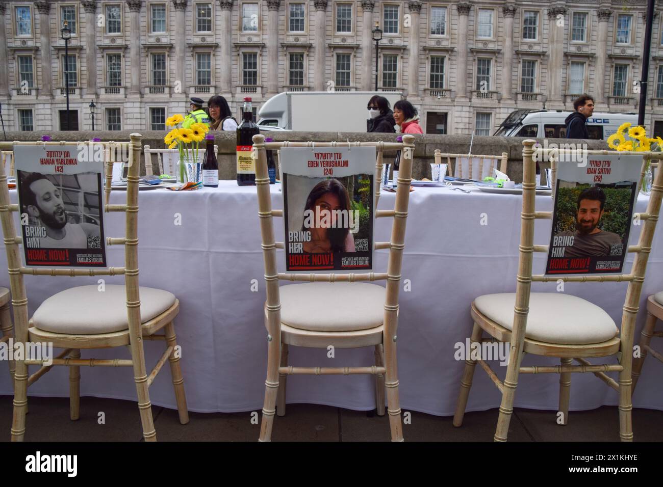 London, UK. 17th April 2024. Pro-Israel campaigners set up a Passover ...