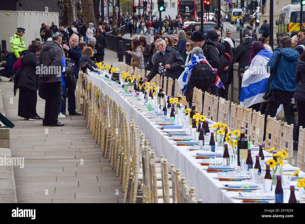 London, UK. 17th April 2024. Pro-Israel campaigners set up a Passover ...