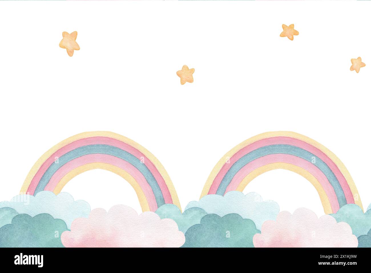 Watercolor seamless border or frame with illustration of cute cartoon ...