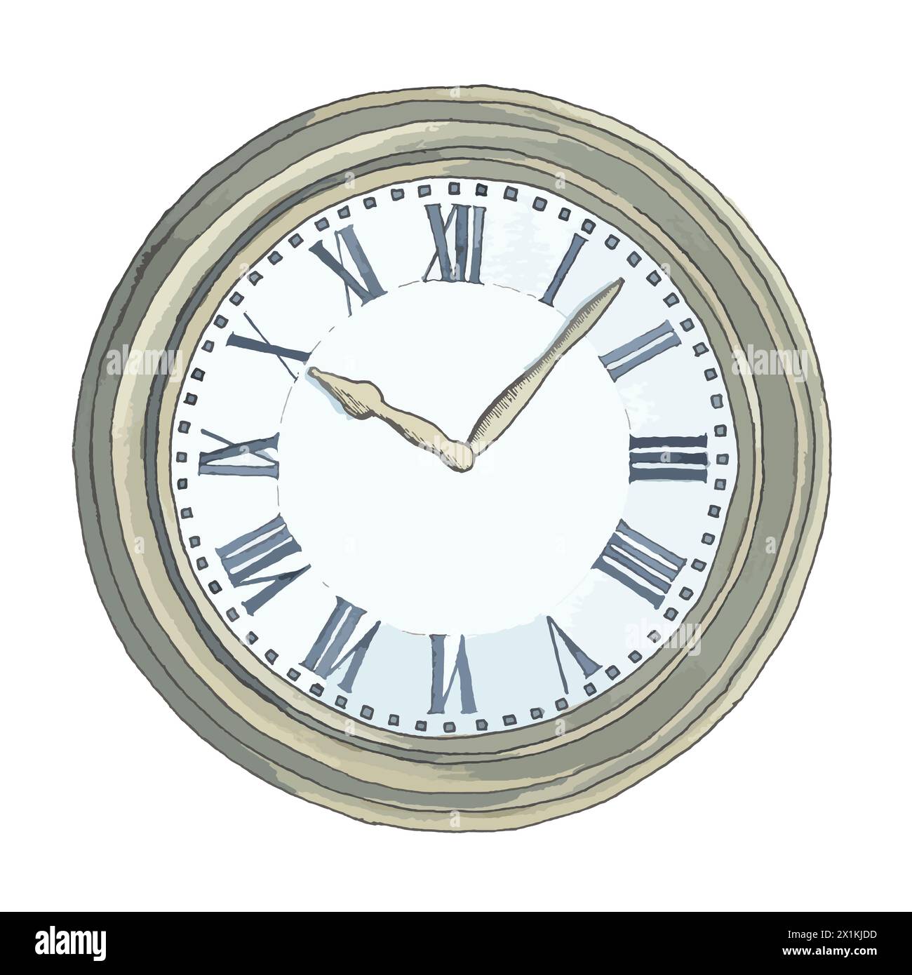 Hand-drawn street clock digitized with Roman numerals on a white ... Hand-drawn street clock digitized with Roman numerals on a white ...