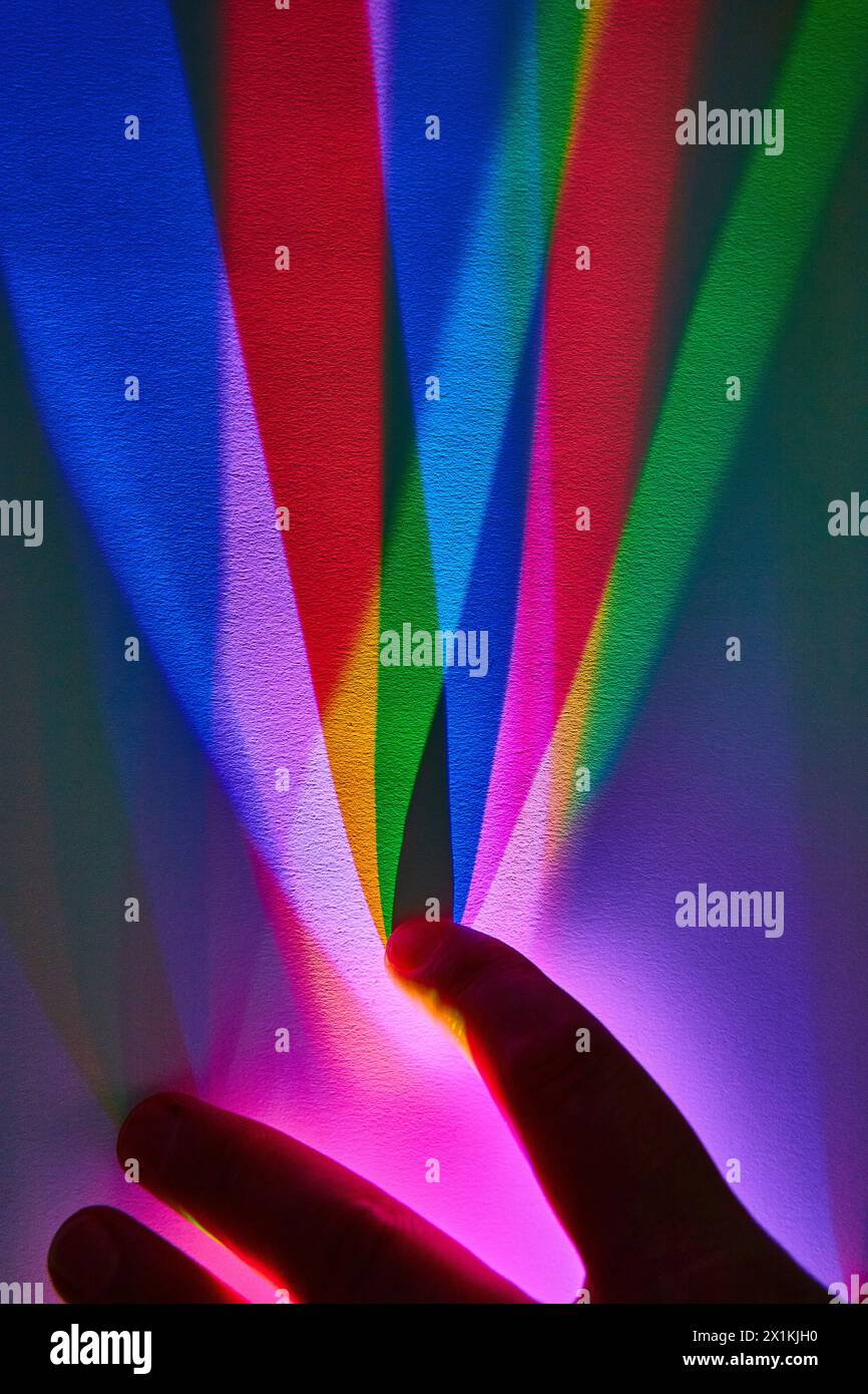 Hand Touching Color Spectrum - Abstract Light Interaction Stock Photo ...