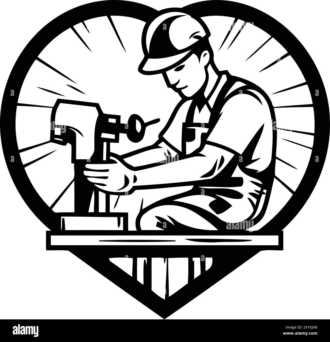 Retro style illustration of a carpenter working with a cordless drill ...