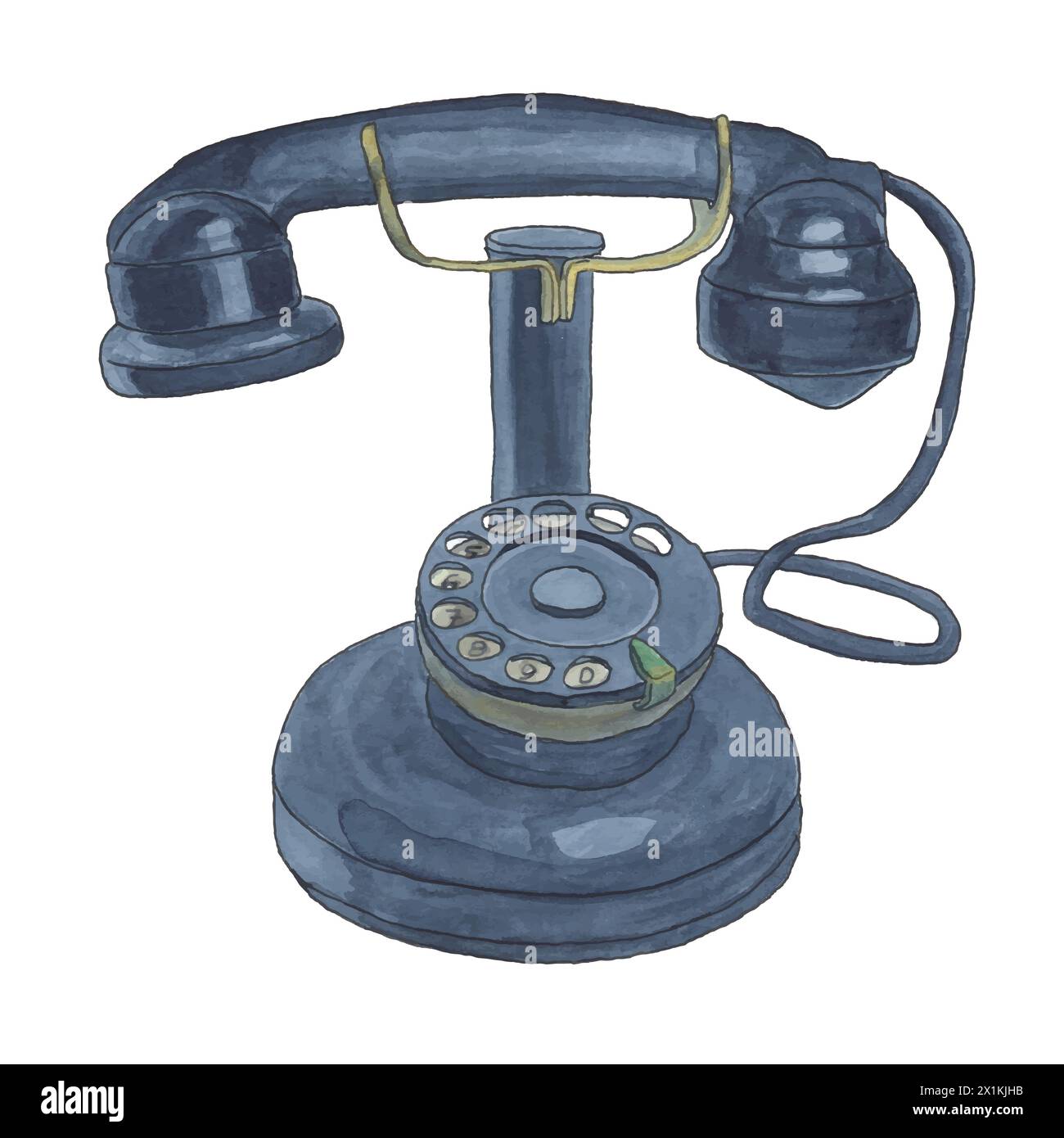 Hand-drawn vintage telephone with dial digitized on a transparent ...