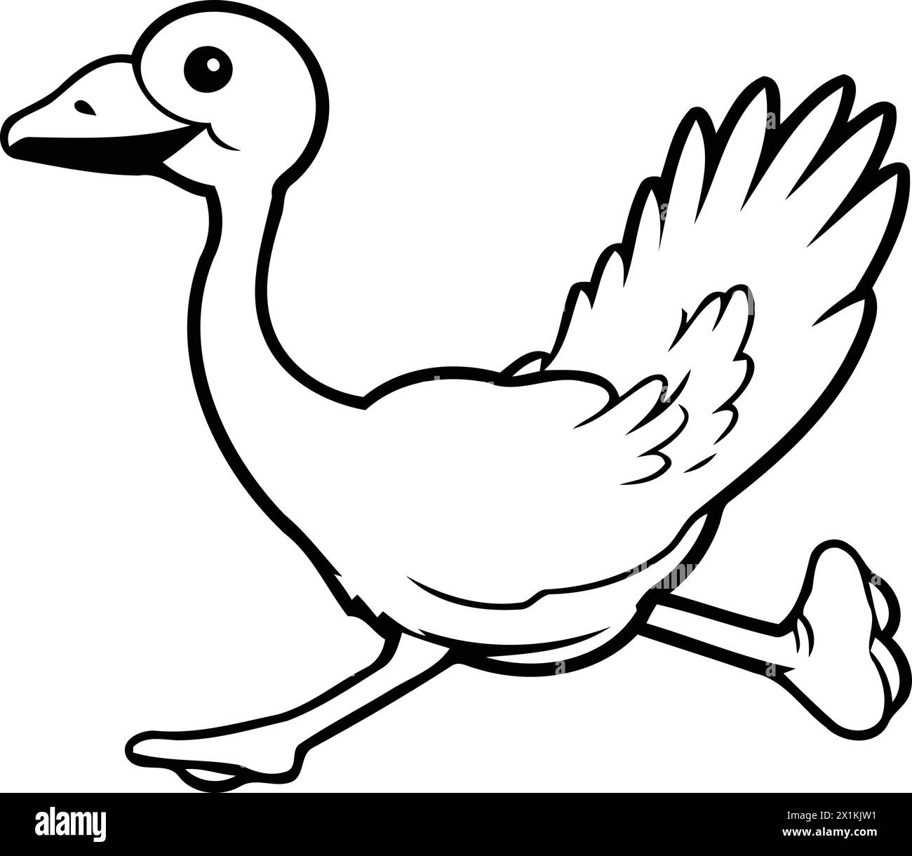 Cartoon goose running on a yellow background. Vector illustration in ...