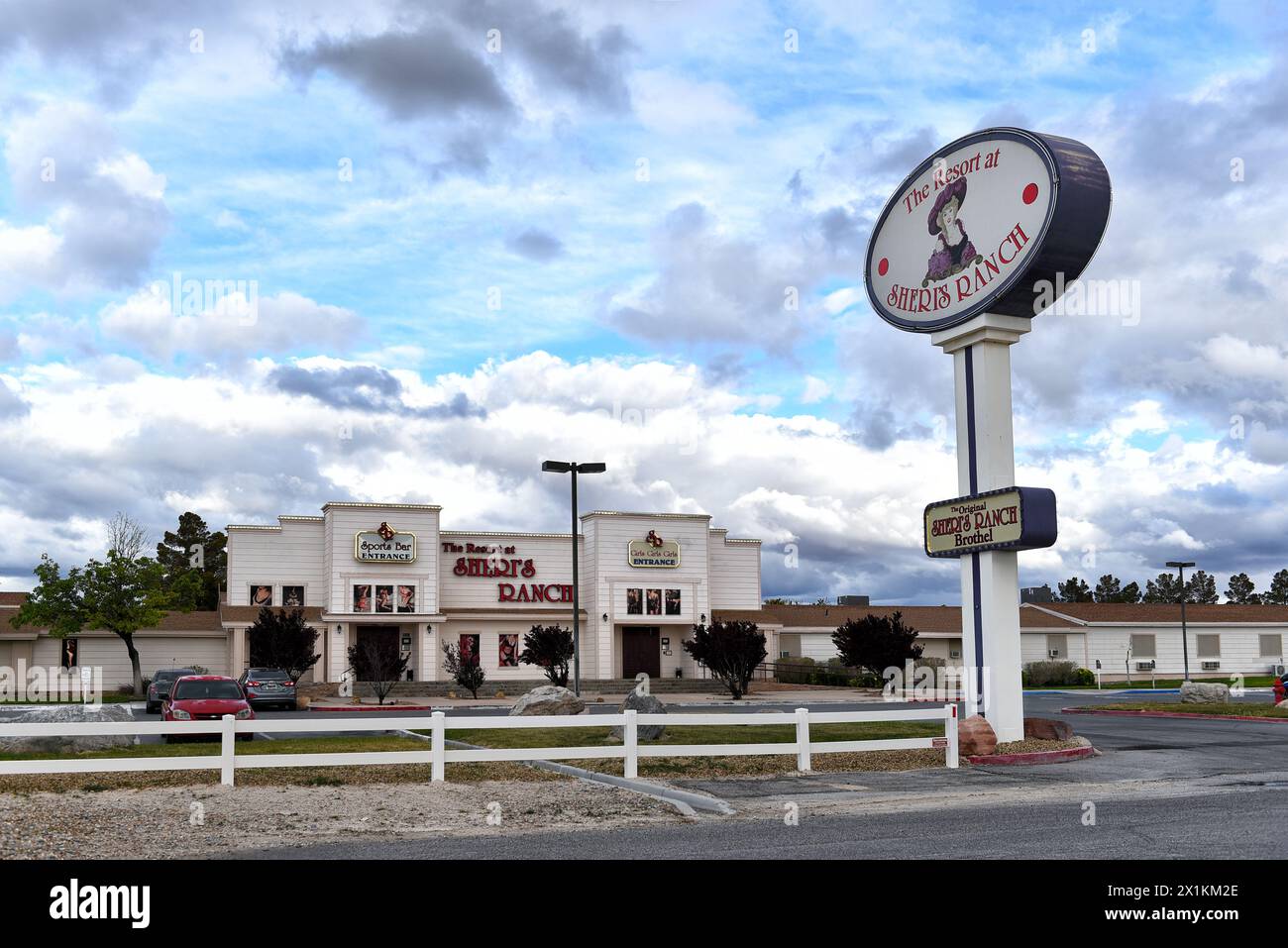PAHRUMP, NEVADA - 14 APR 2024: Sheris Ranch a licensed, legal brothel, adjacent to the Chicken ...