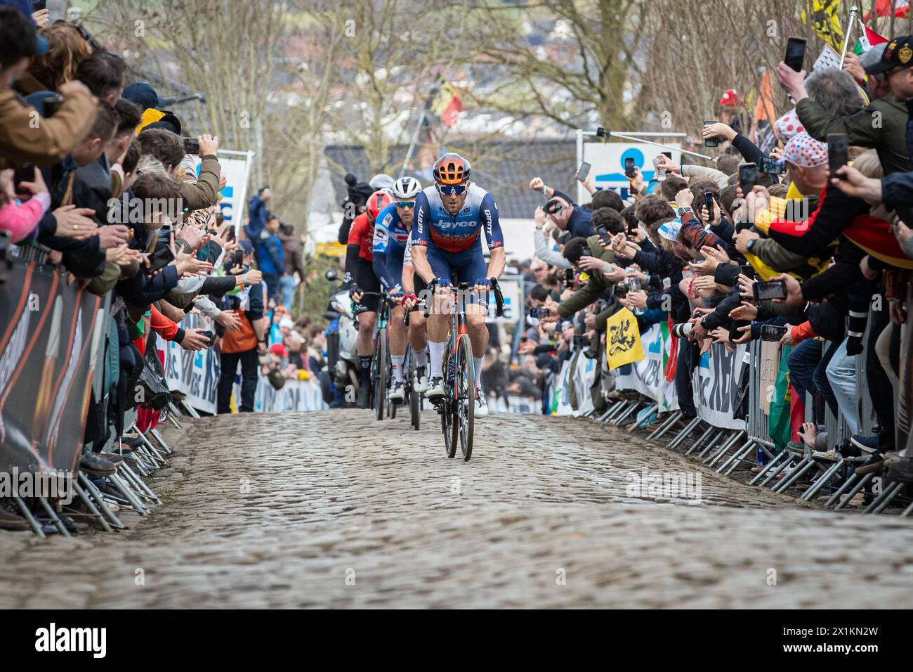 De Ronde van Vlaanderen (Tour of Flanders), Belgium. Breakaway on the ...