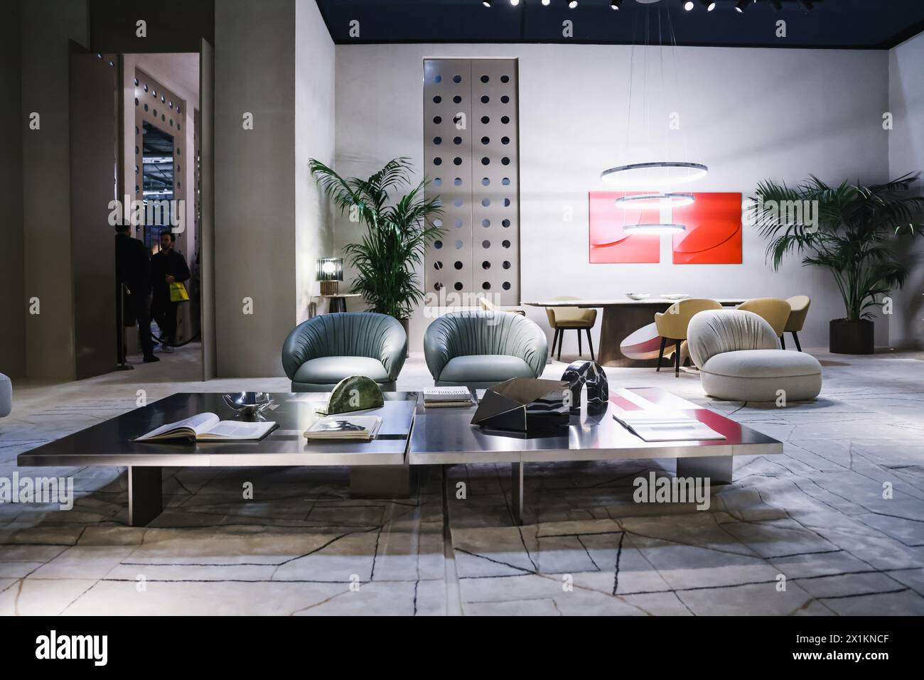 A general view of a fair stand at the Salone Internazionale del Mobile ...